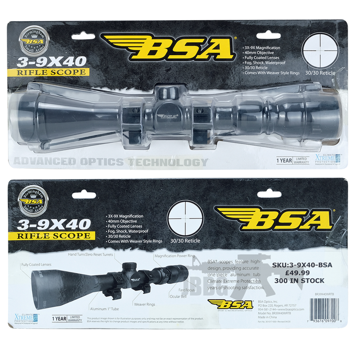 3-9X40 BSA Rifle Scope with Tactical Mounts