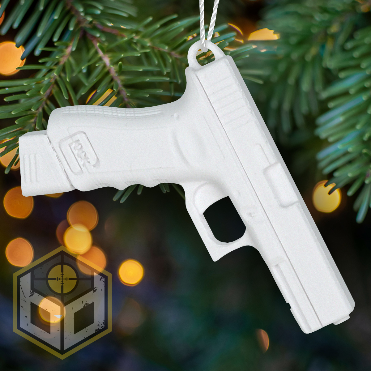 Glock 19 Gen5 EX Mag Pistol Christmas Tree Decoration White