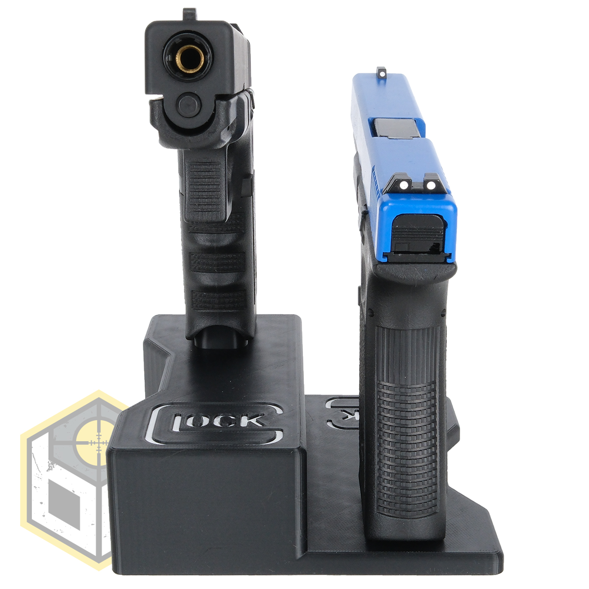 Twin Display Glock Pistol Stand with White Logos - Just BB Guns Ireland