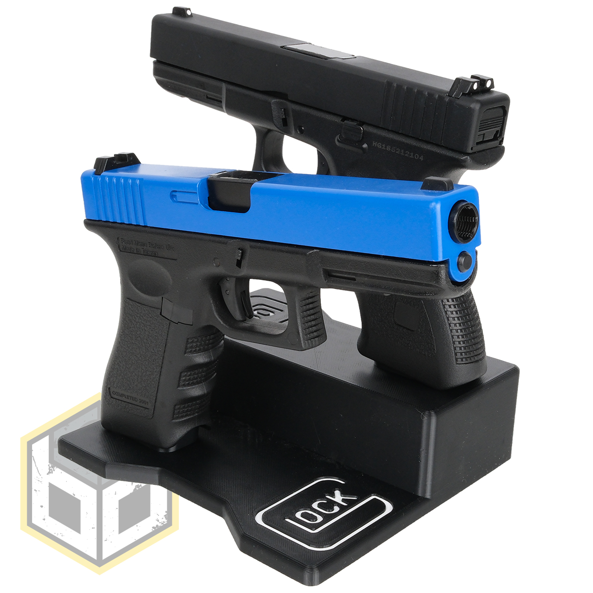 Twin Display Glock Pistol Stand with White Logos - Just BB Guns Ireland