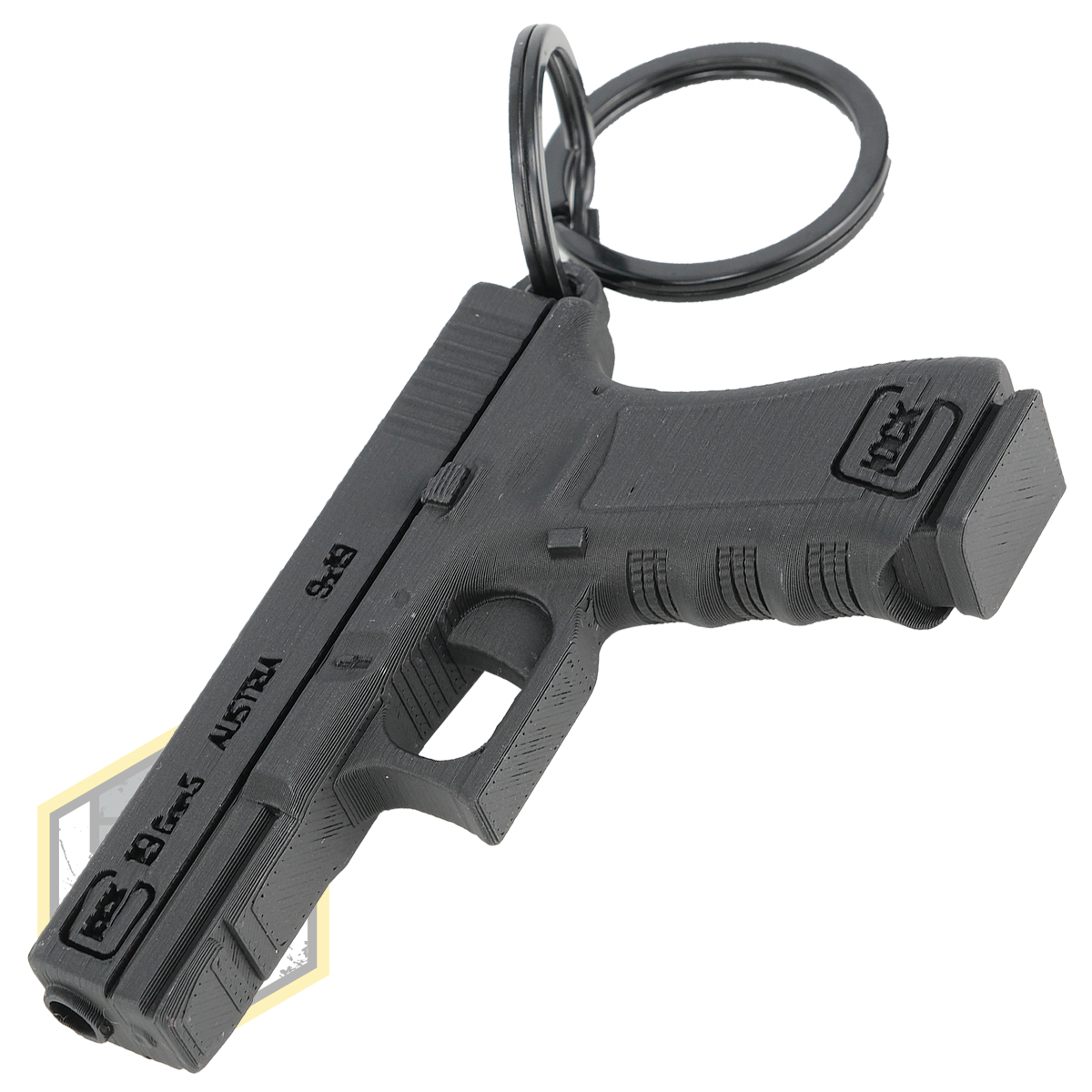 Glock 19 Gen5 Pistol Keyring / Keychain - 3D Printed Black